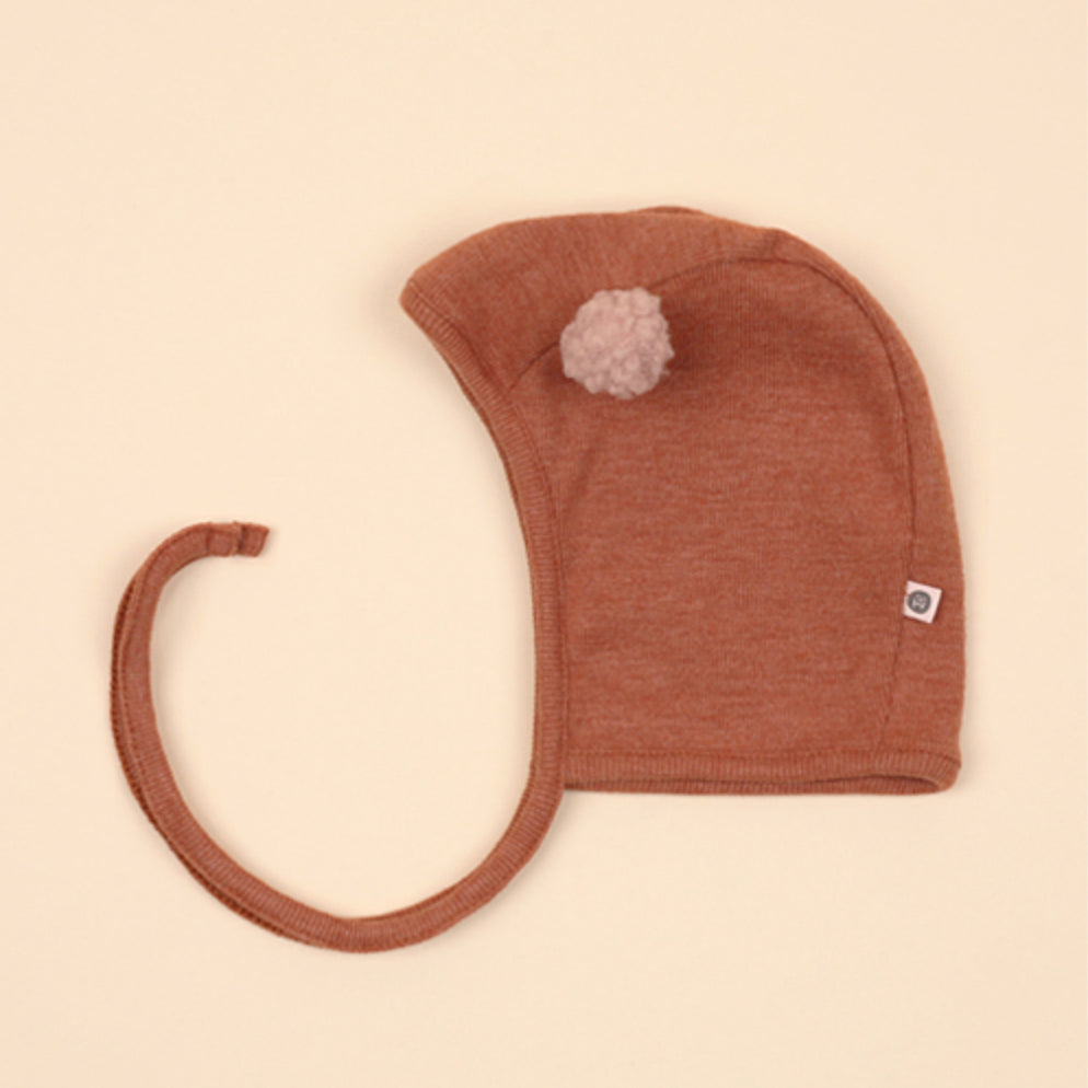 Fuzzy Bear Pom Pilot Bonnet | Hello Little Crew